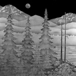 Etched Glass Custom & Retail by "The Joy of Glass" - mountain and trees